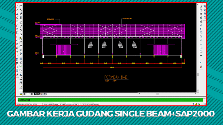 Gambar Gudang Single Beam DWG Autocad Terbaru 2025